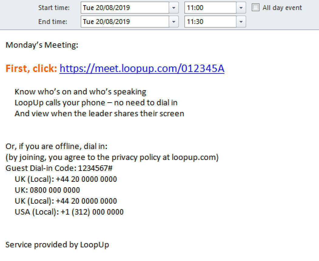 Joining a Meeting via Your LoopUp Account