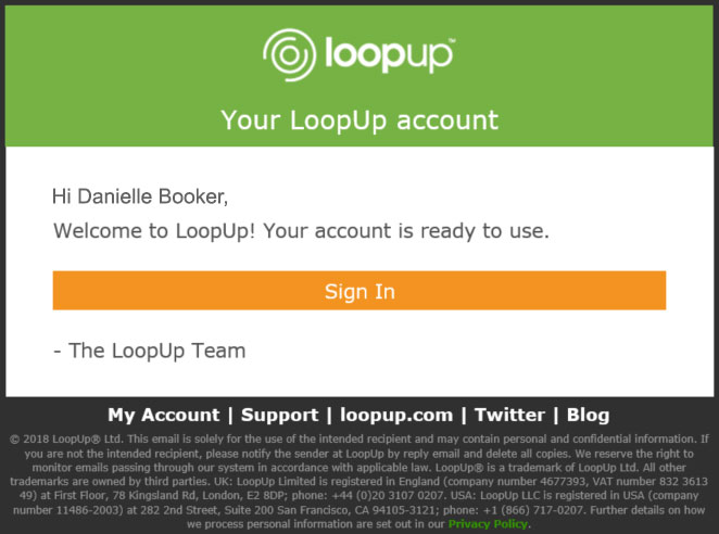 LoopUp Account Activation Email for Single Sign On (SSO)